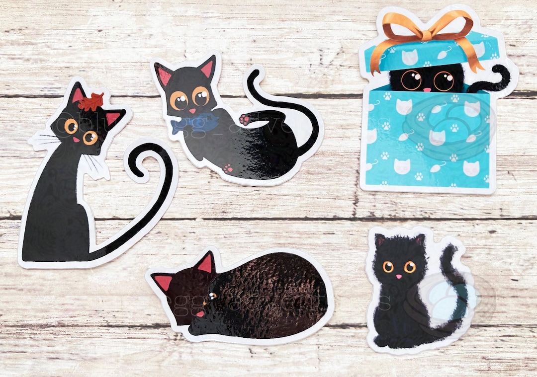 Cute Cat Vinyl Stickers- Black Cat Car Decal - Kitty Stickers Set ...