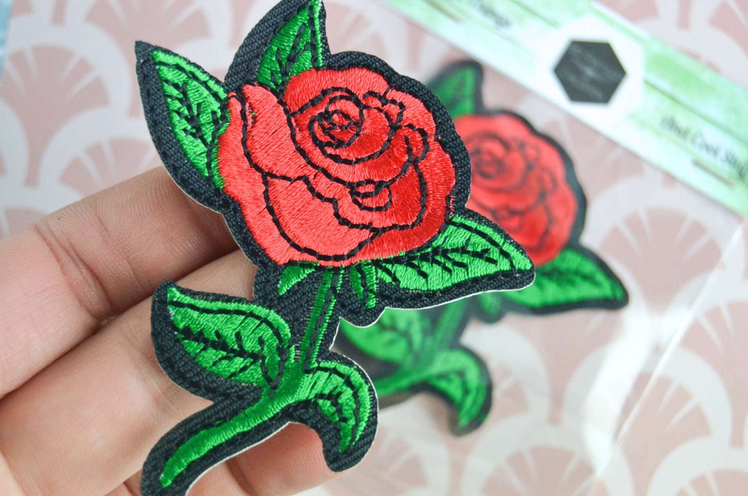 Patch Fusible Red Rose - Customization Patch - Patch Rock - Denim ...