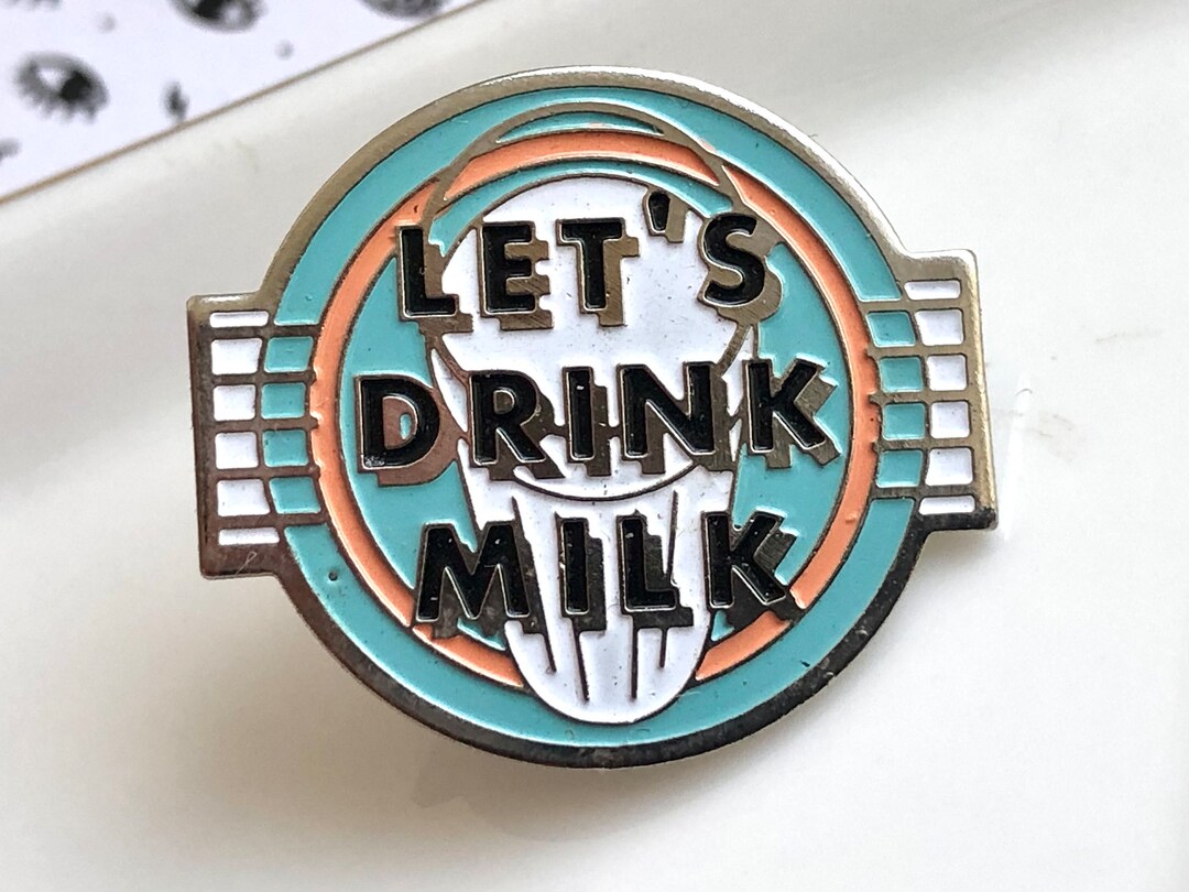 Vintage Slogan let's Drink Milk Pins, Dairy Product, 80s/90s Geometric ...