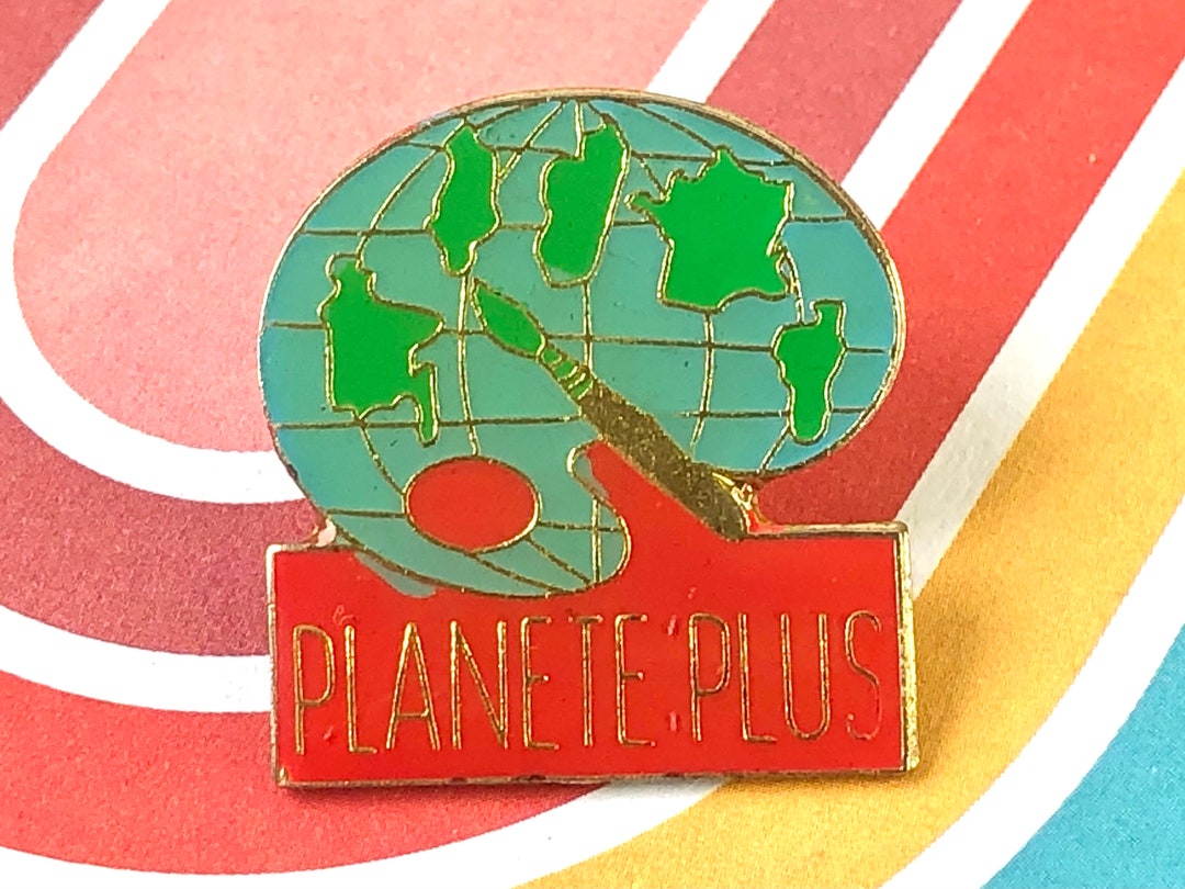 Planet Earth Pin, With "planete Plus" Ribbon, Paint Palette, Ecology ...