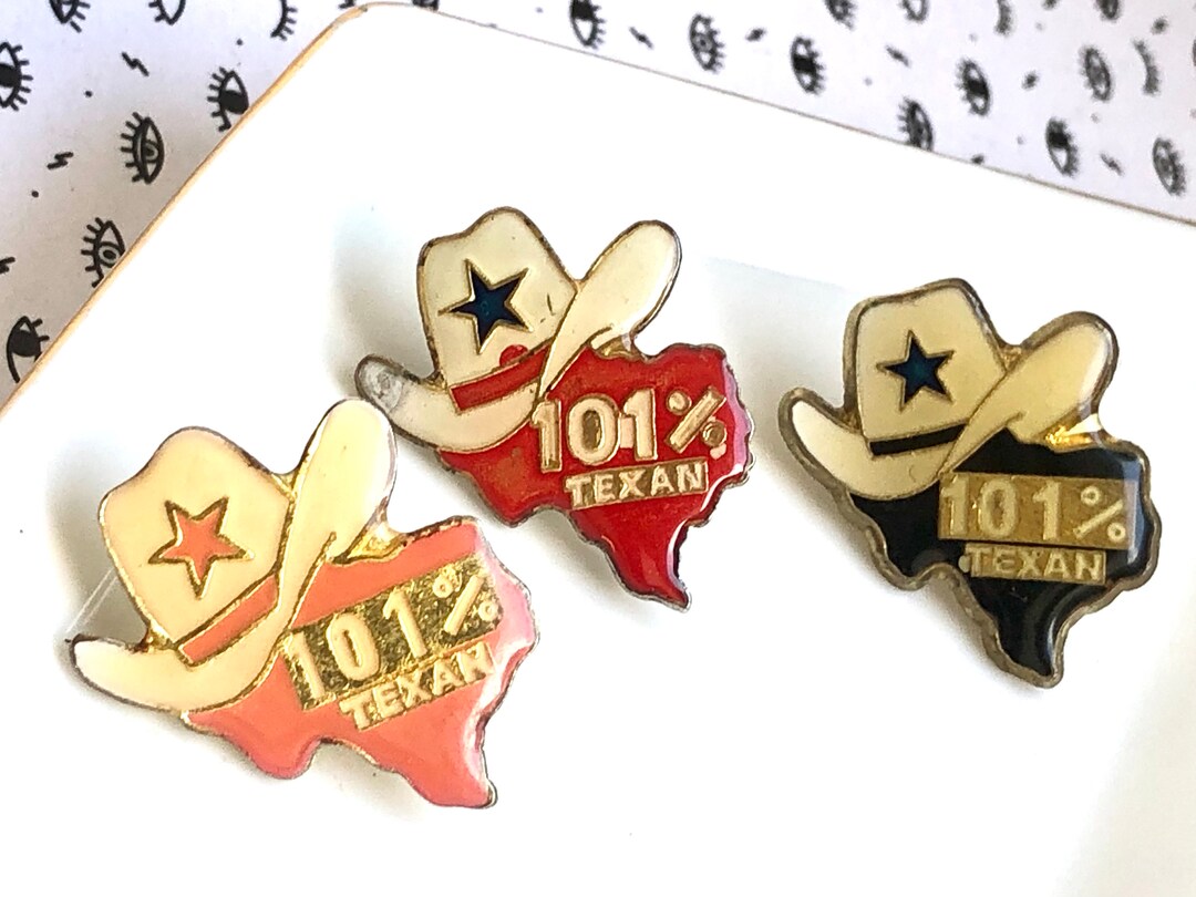 Country Cowboy Hat Pin Texas Map Slogan 101% Texan Vintage Pins 80s/90s ...
