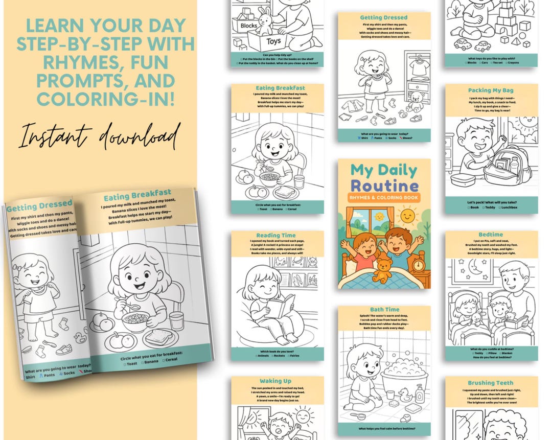 My Daily Routine Coloring Book for Kids | Printable Rhymes & Daily ...