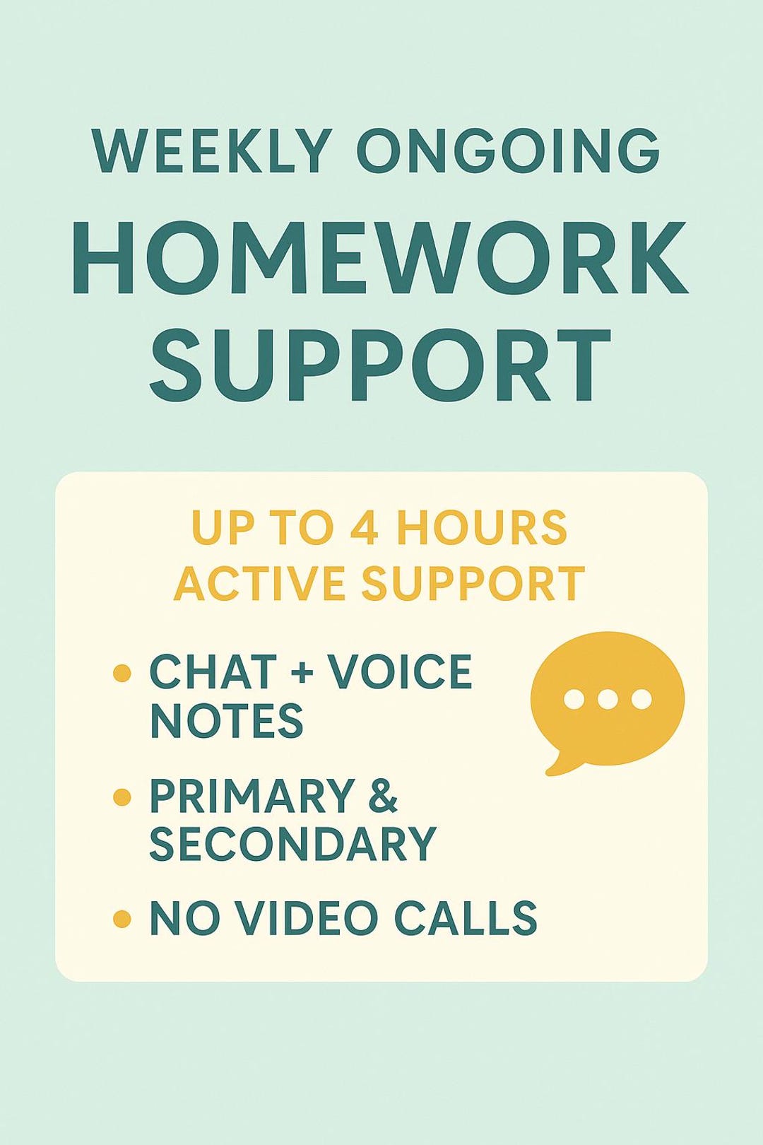 Weekly Ongoing Homework Support (chat + Voice Notes, No Video) - Etsy