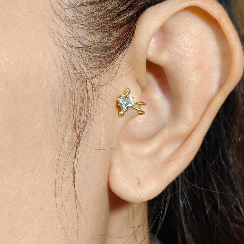 White Gold Tragus Ear Cuff: Swarovski Crystal Clip-on Cartilage Earring ...