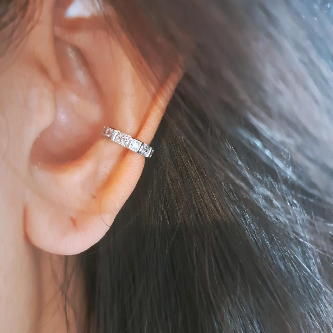 Sterling Silver Tragus Ear Cuff: White Cubic Zirconia Cartilage Earring ...