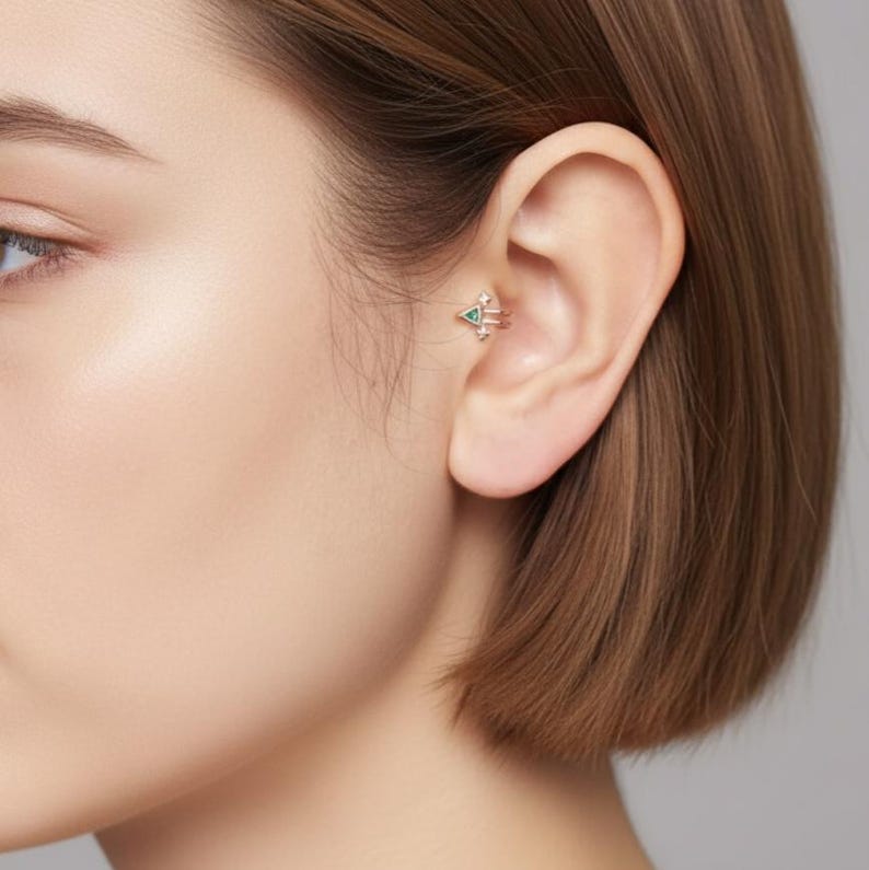 Emerald Cubic Zirconia Tragus Ear Cuff: Rose Gold Plated Sterling ...