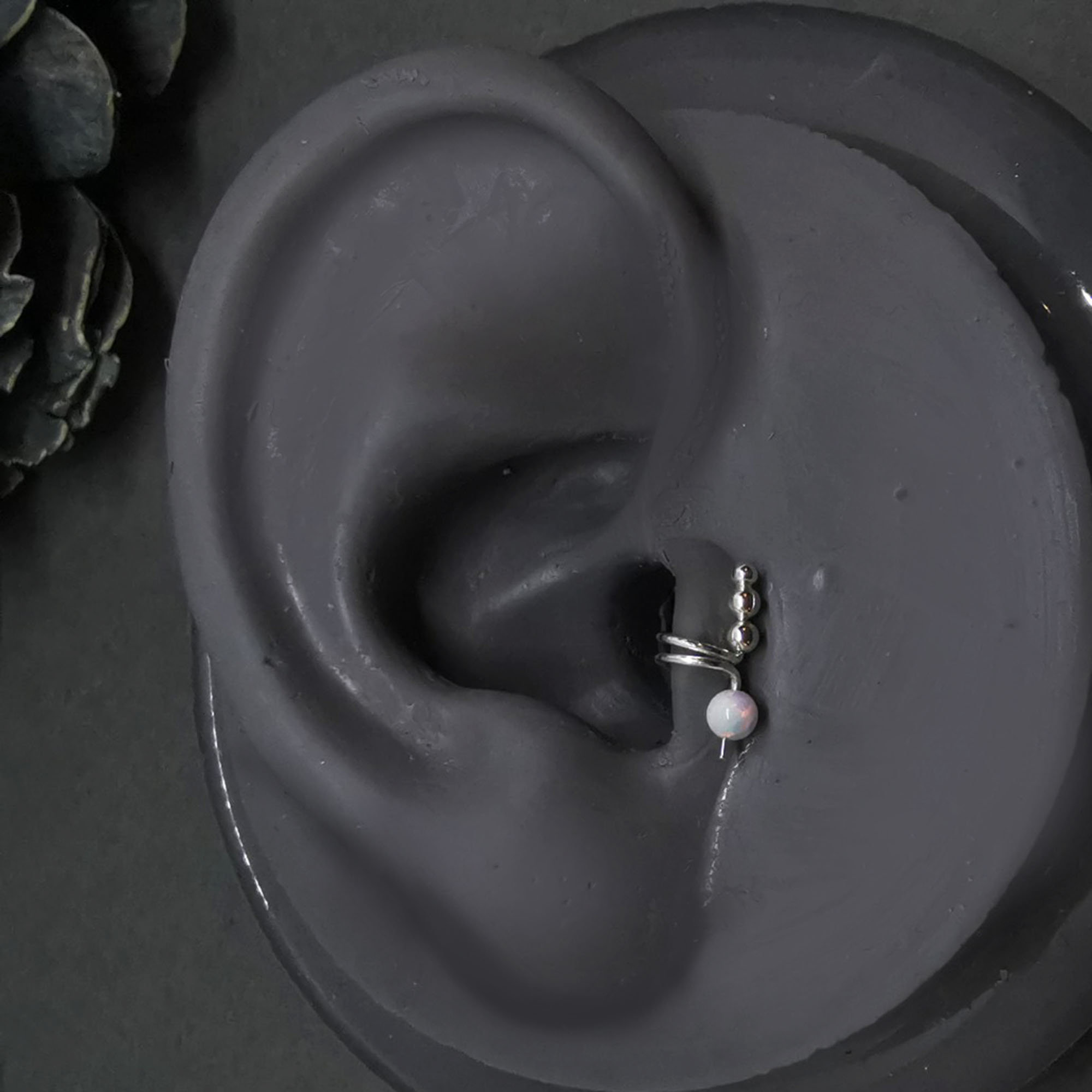 White Opal Sterling Silver Tragus Ear Cuff: No Piercing Clip-on - Etsy