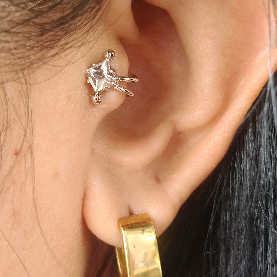 White Gold Tragus Ear Cuff: Swarovski Crystal Clip-on Cartilage Earring ...