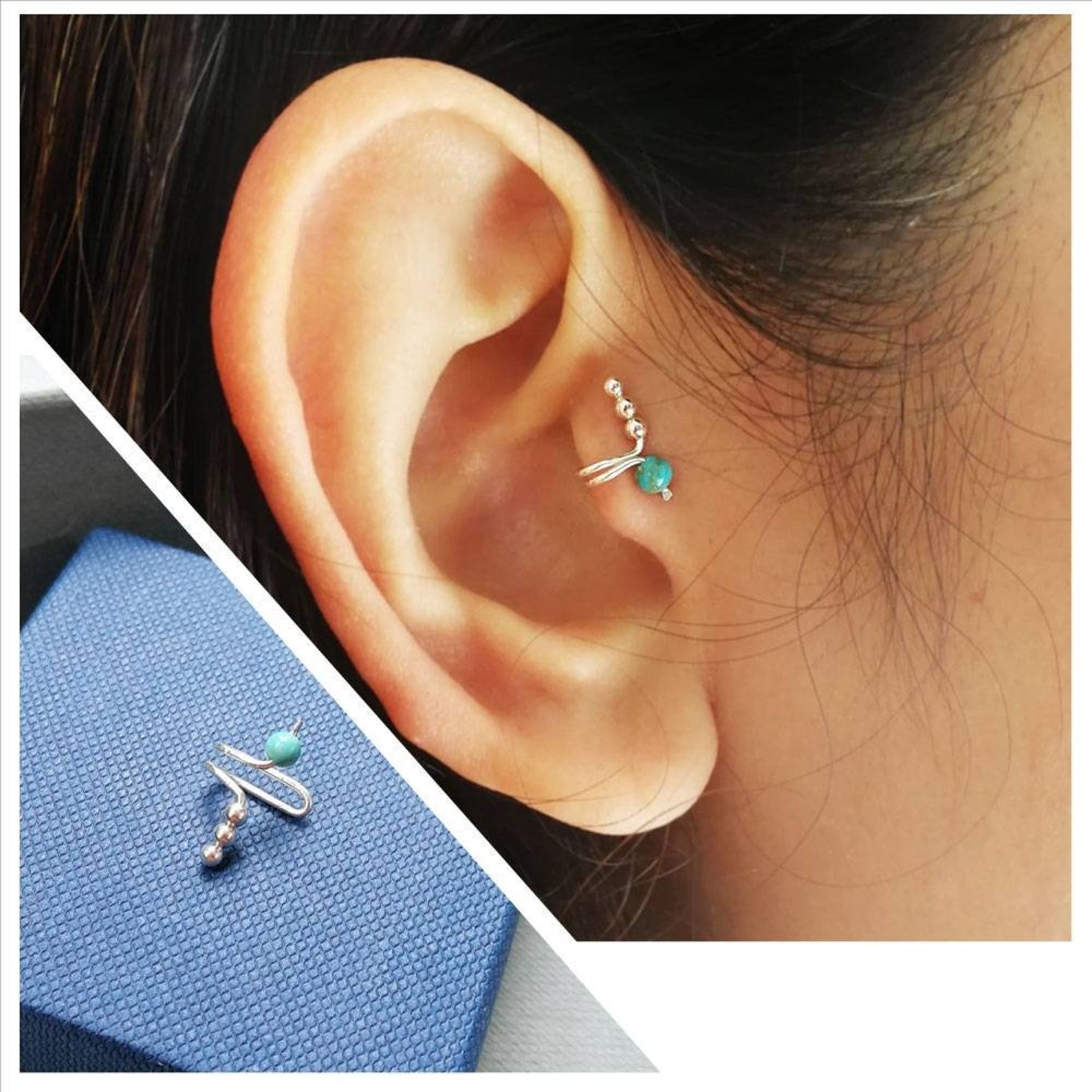 Turquoise Tragus Ear Cuff: Sterling Silver Clip-on Earring (single ...
