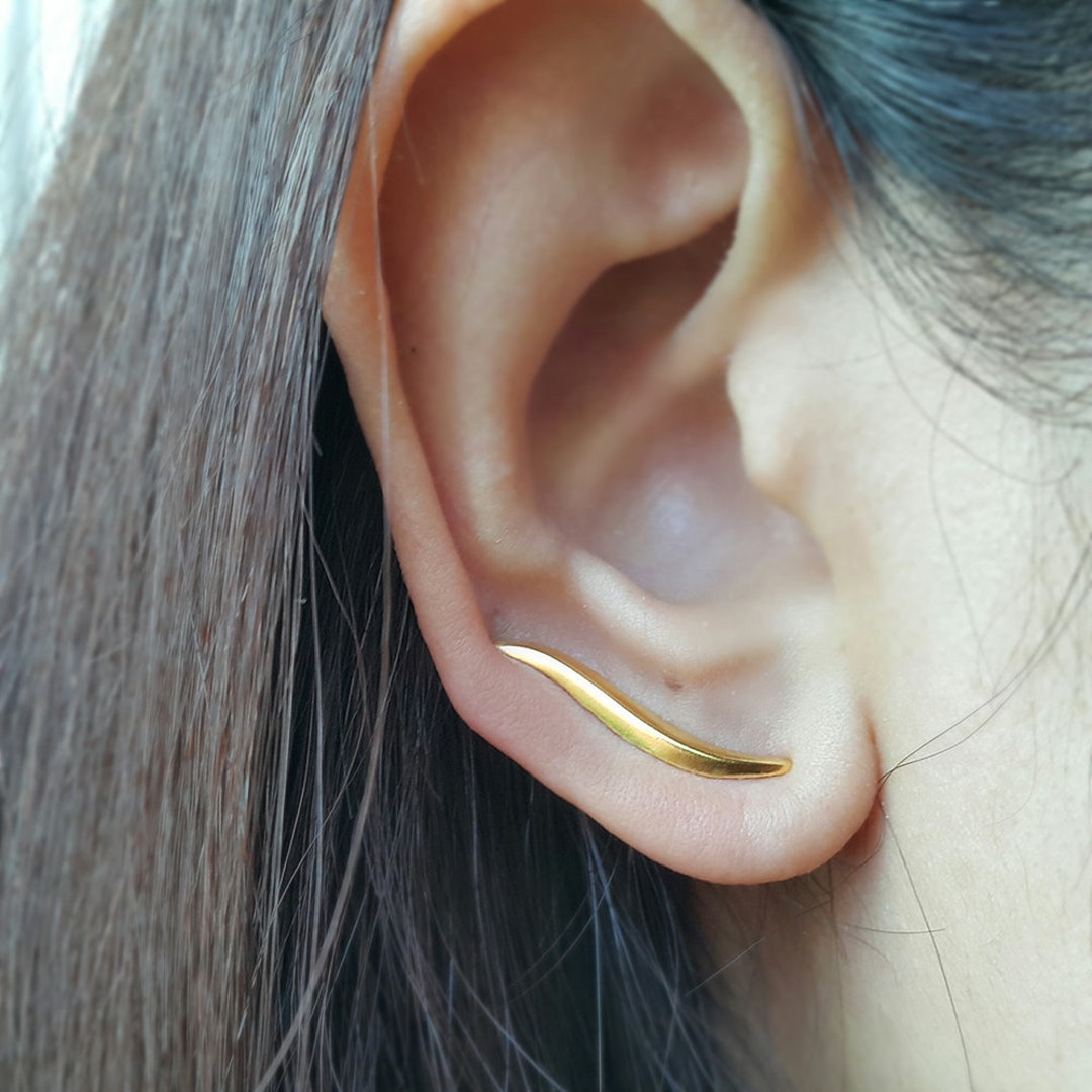 Sterling Silver Curve Climber Earrings: Minimalist Ear Cuff - Etsy