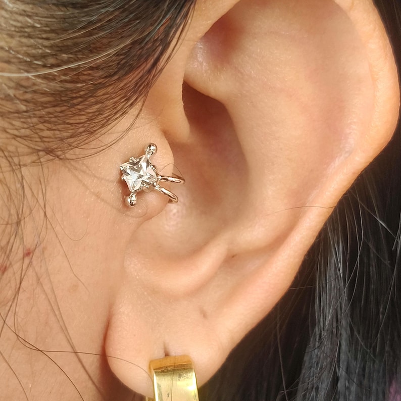White Gold Tragus Ear Cuff: Swarovski Crystal Clip-on Cartilage Earring ...