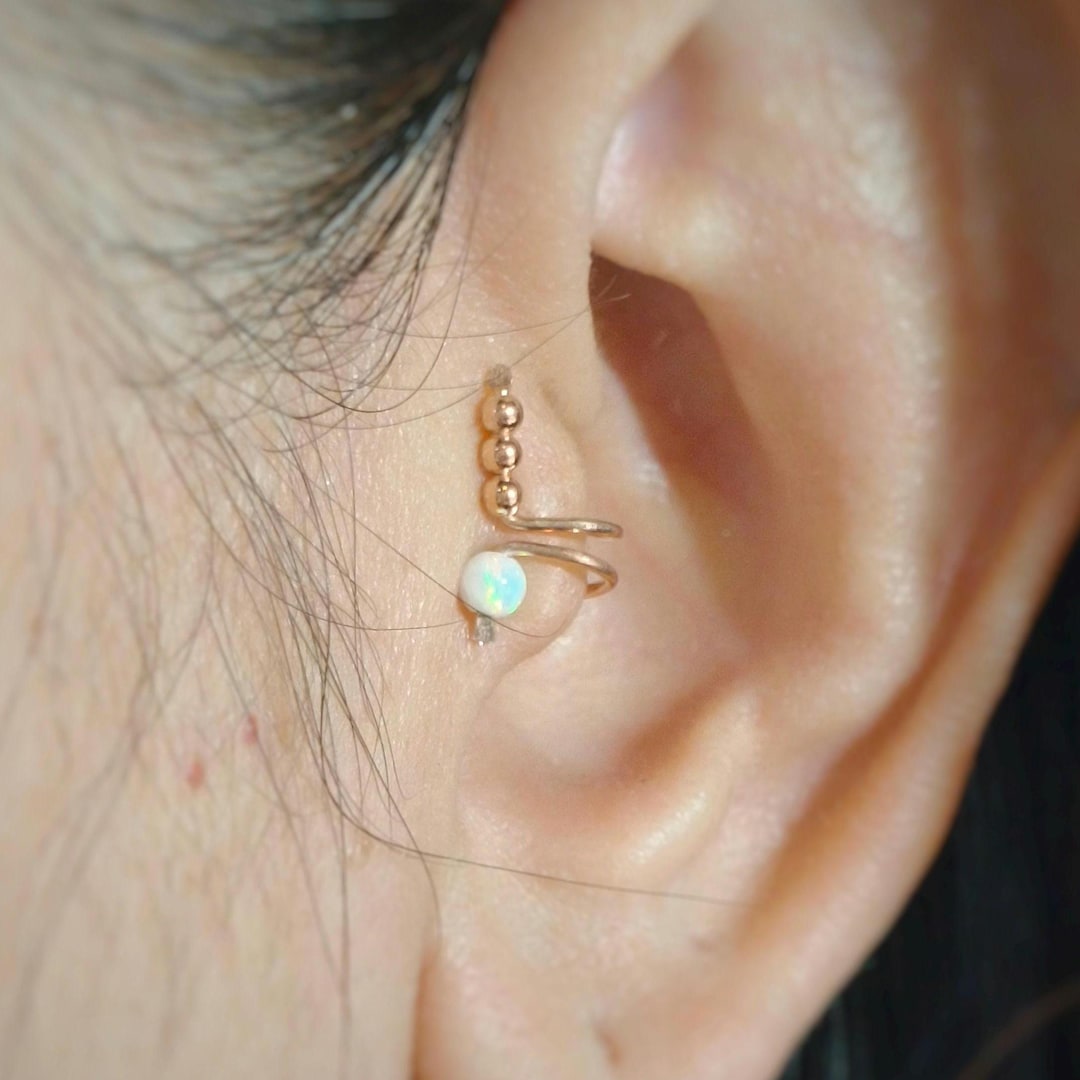 White Opal Sterling Silver Tragus Ear Cuff: No Piercing Clip-on - Etsy