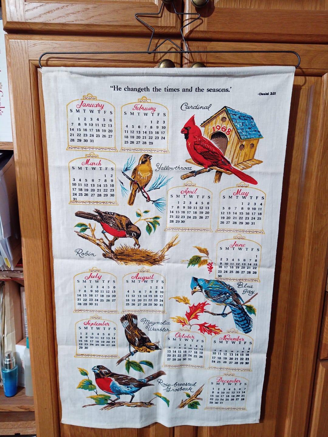 Vintage 1968 Linen Bird Calendar: Cardinal, Robin Wall Decor - Etsy