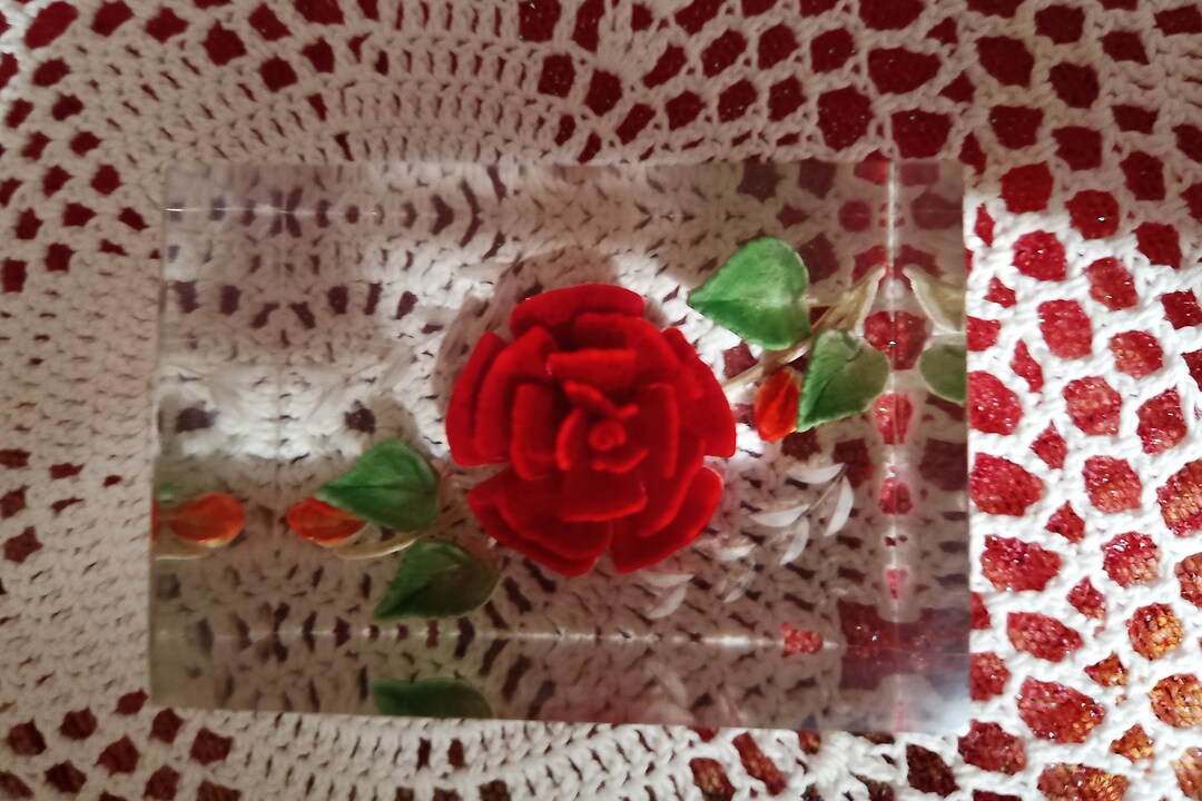Rose in Lucite Vintage Bircraft Rose Paperweight Flowers in Lucite ...