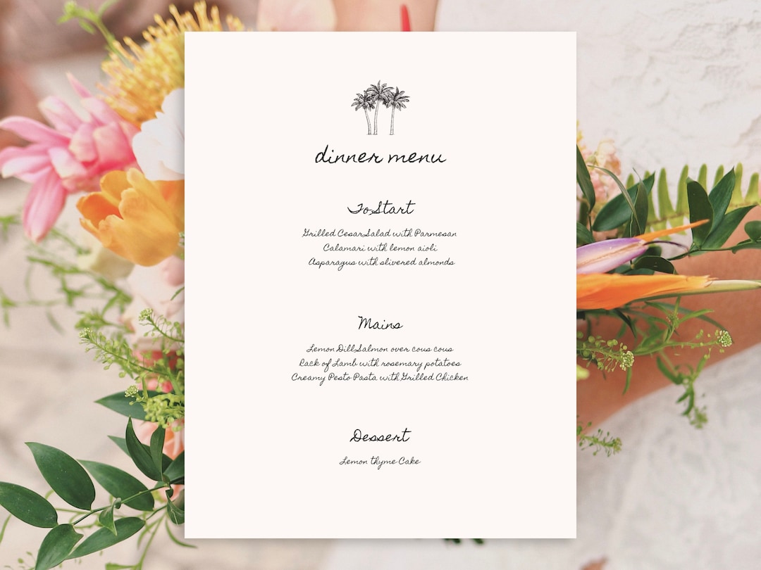 Palms Editable Dinner Menu - Digital Template | Menu Design | Printable ...