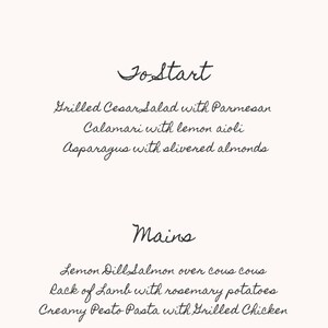 Emma Bow Dinner Menu - Digital Template | Menu Design | Printable Menu ...