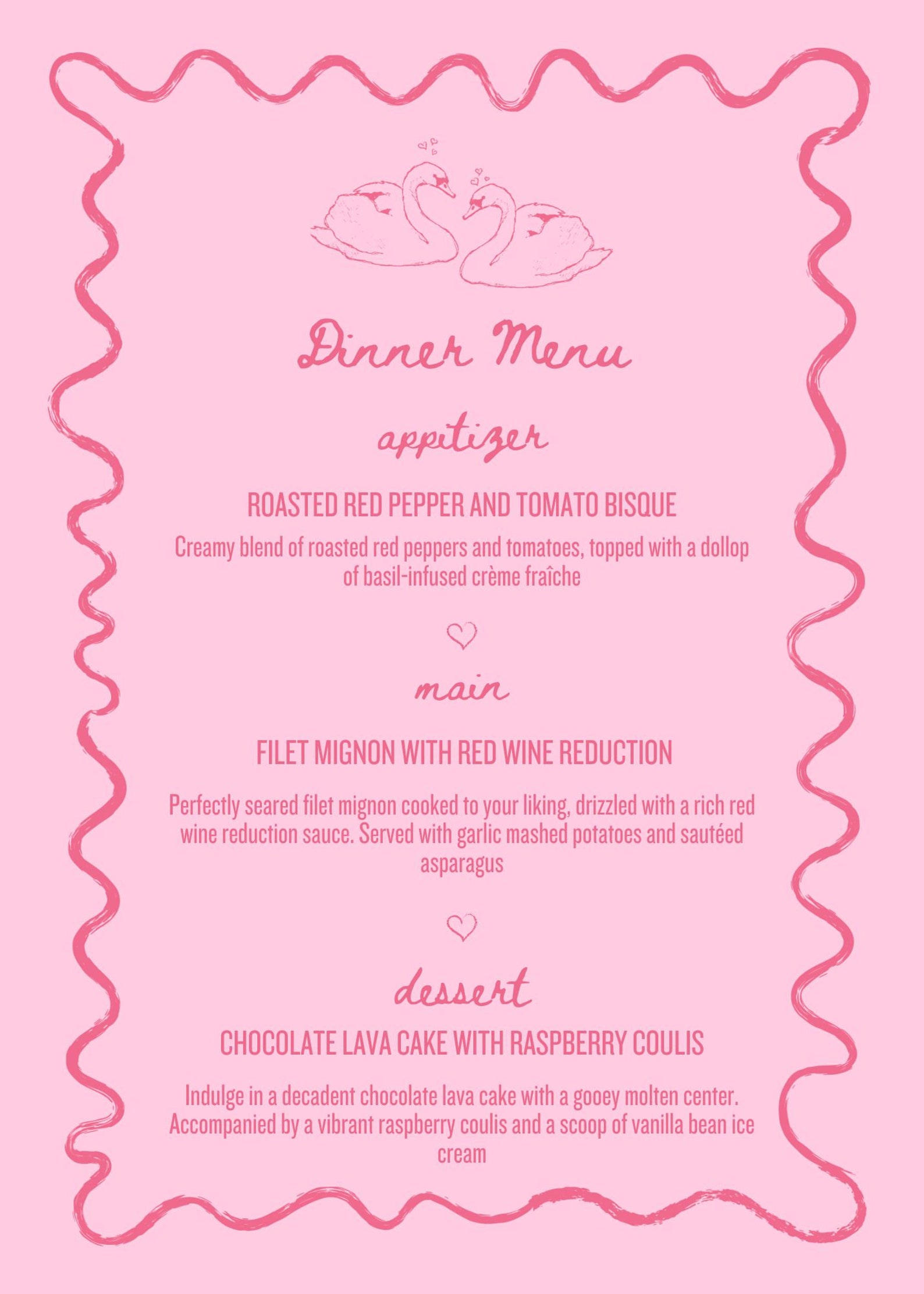 Galentine's Day Hand Drawn Dinner Menu - Digital Template | Menu Design ...