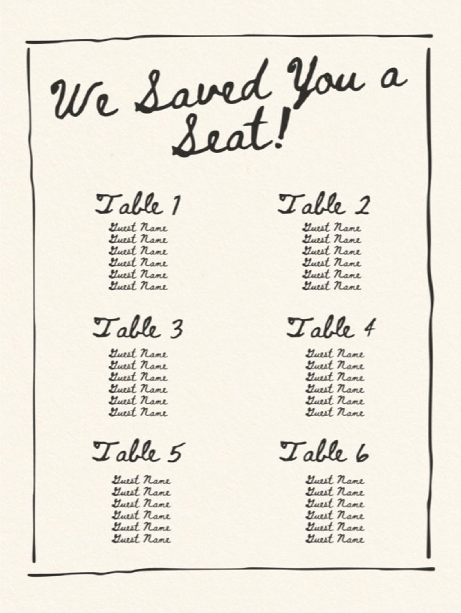 Penny Lane Seating Chart - Digital Template | Wedding Seating Chart ...