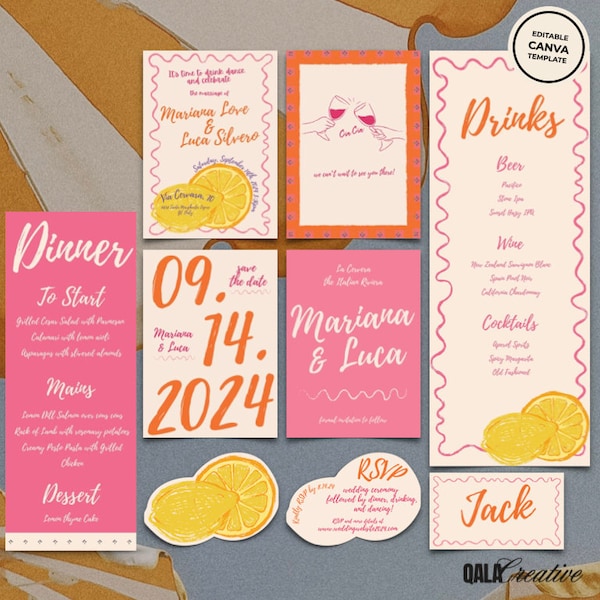 Italian Citrus Lemon Wedding Invitation Template Digital Template ...
