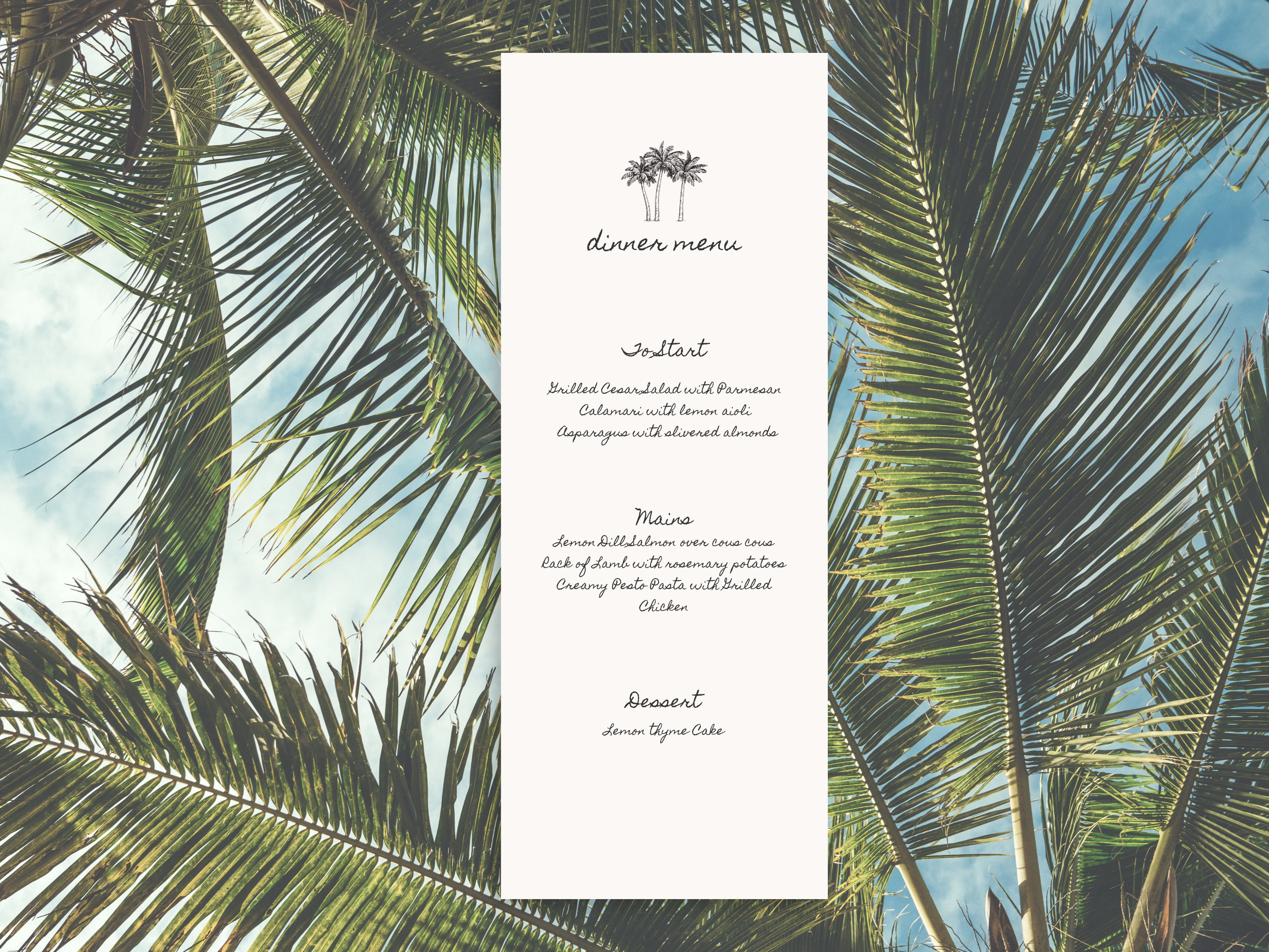 Palms Editable Dinner Menu Digital Template Menu Design Printable Menu ...