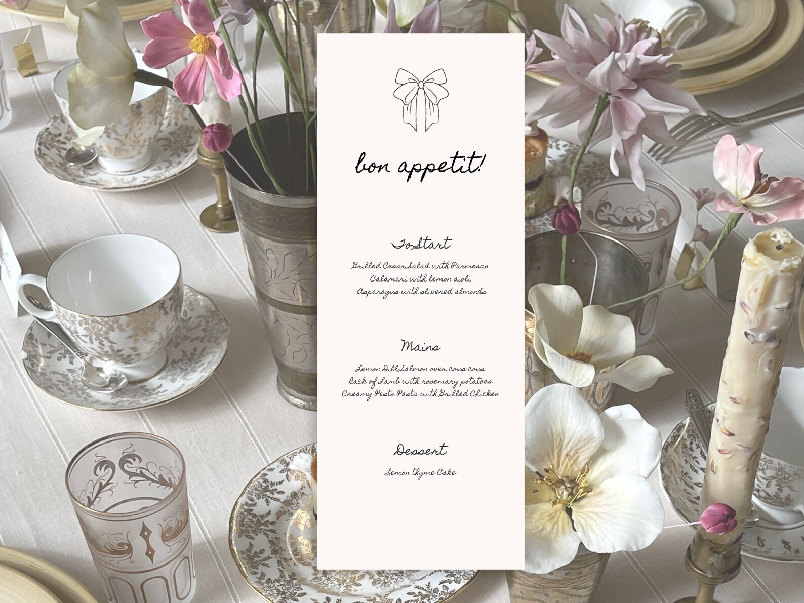 Emma Bow Dinner Menu - Digital Template | Menu Design | Printable Menu ...