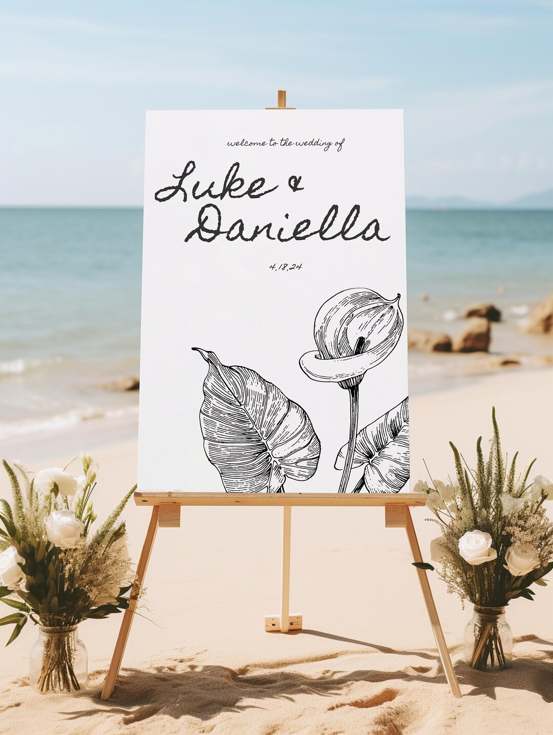 Calla Flower Wedding Welcome Sign Digital Template | Tropical Wedding ...