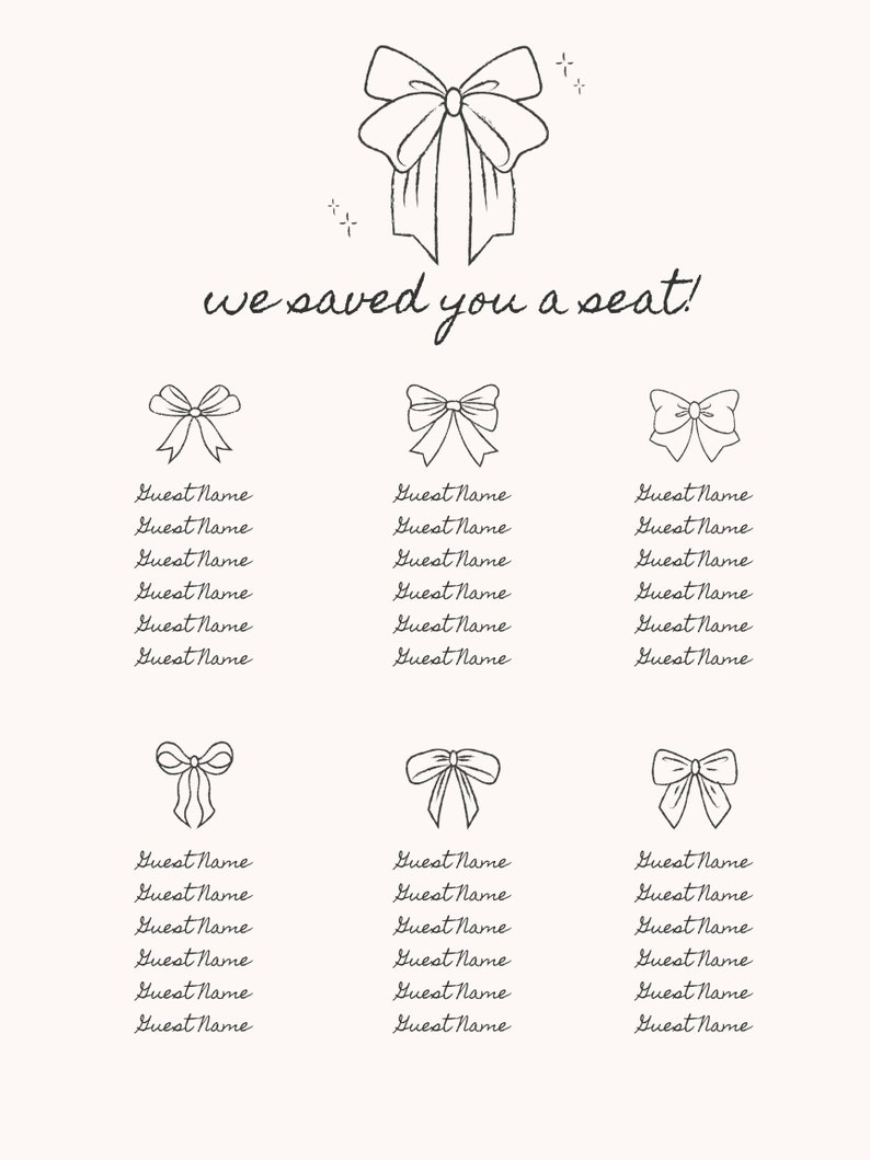 Emma Bow Wedding Seating Chart - Digital Template | Wedding Seating ...