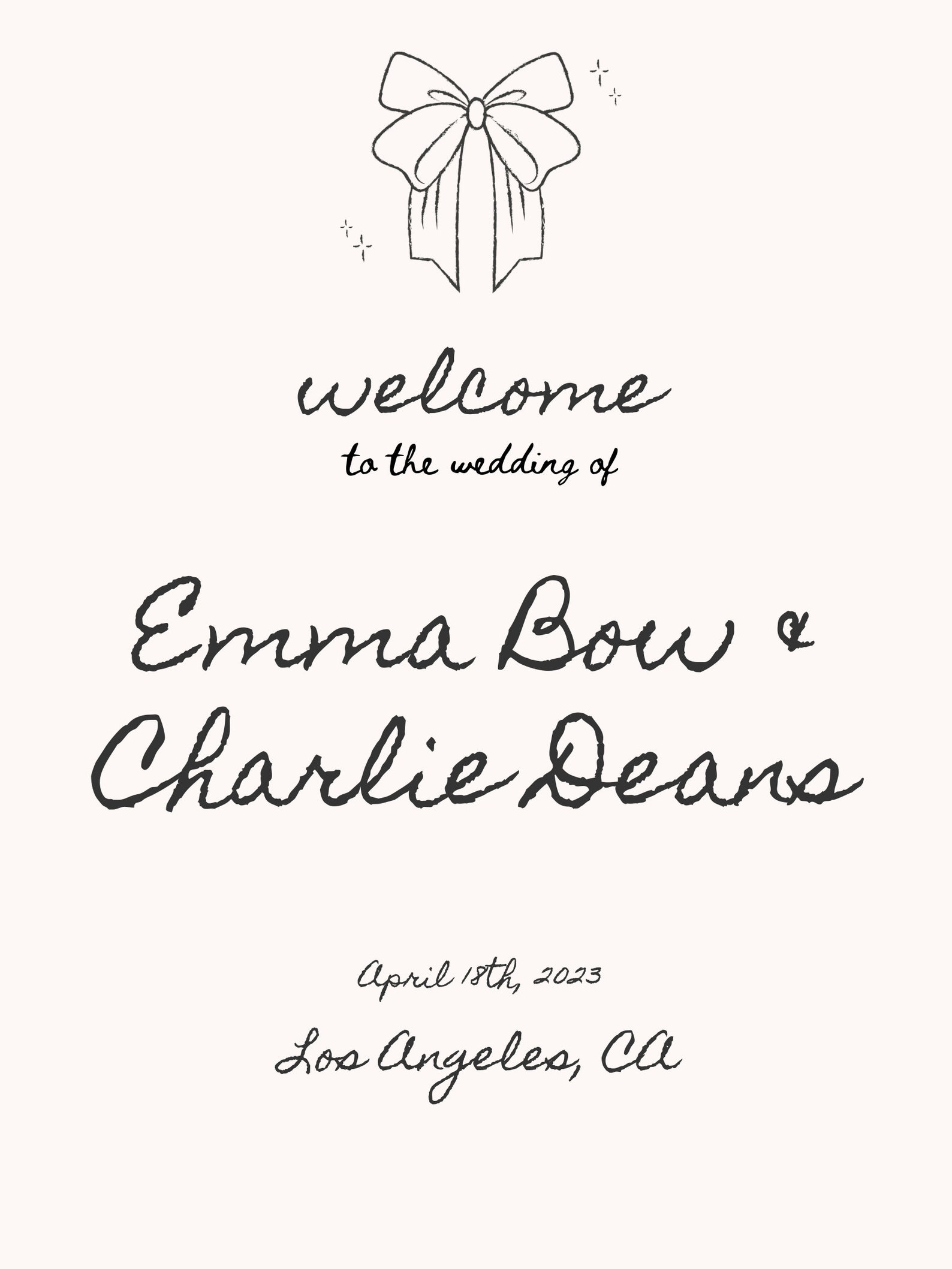 Emma Bow Simple Welcome Sign - Digital Template | Wedding Welcome Sign ...