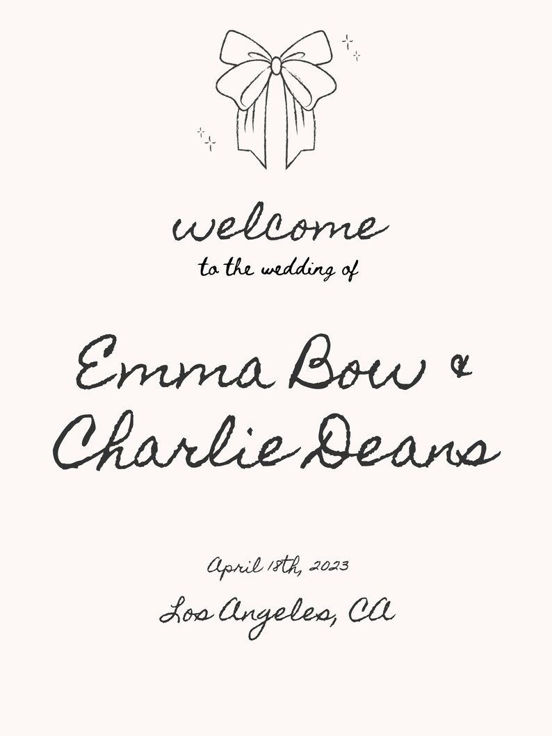 Emma Bow Simple Welcome Sign - Digital Template | Wedding Welcome Sign ...