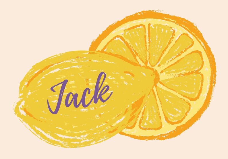 Italian Citrus Lemon Shaped Name Cards Digital Template | Name Cards ...