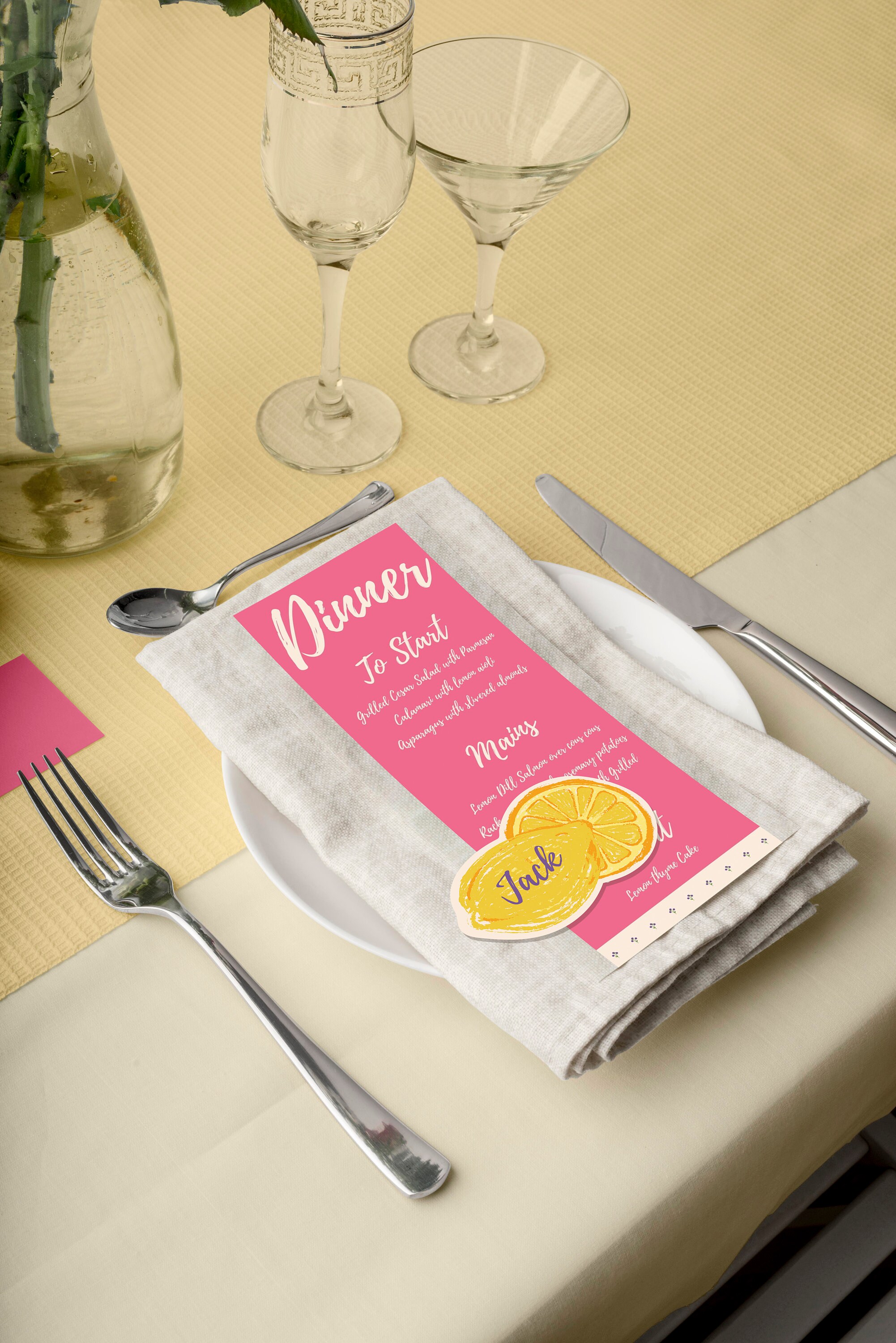 Italian Citrus Lemon Shaped Name Cards Digital Template | Name Cards ...