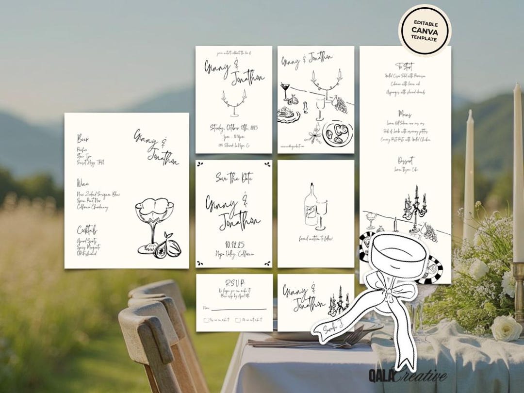 Hand Illustrated Wedding Package Template | Dinner Table Design ...