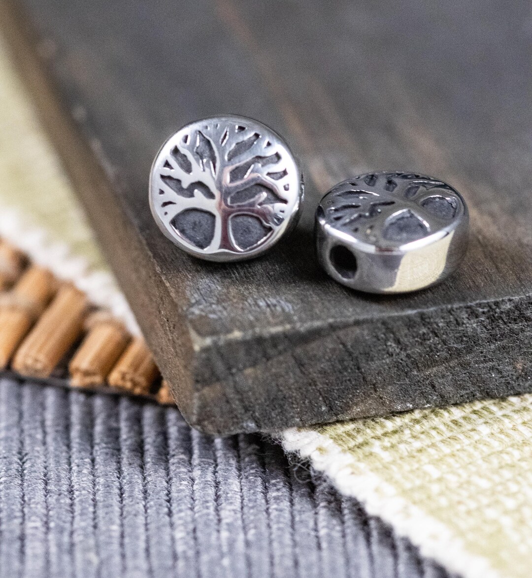 Tree of Life Flat Round Stainless Steel Metal Spacer Beads 2 Pcs per ...