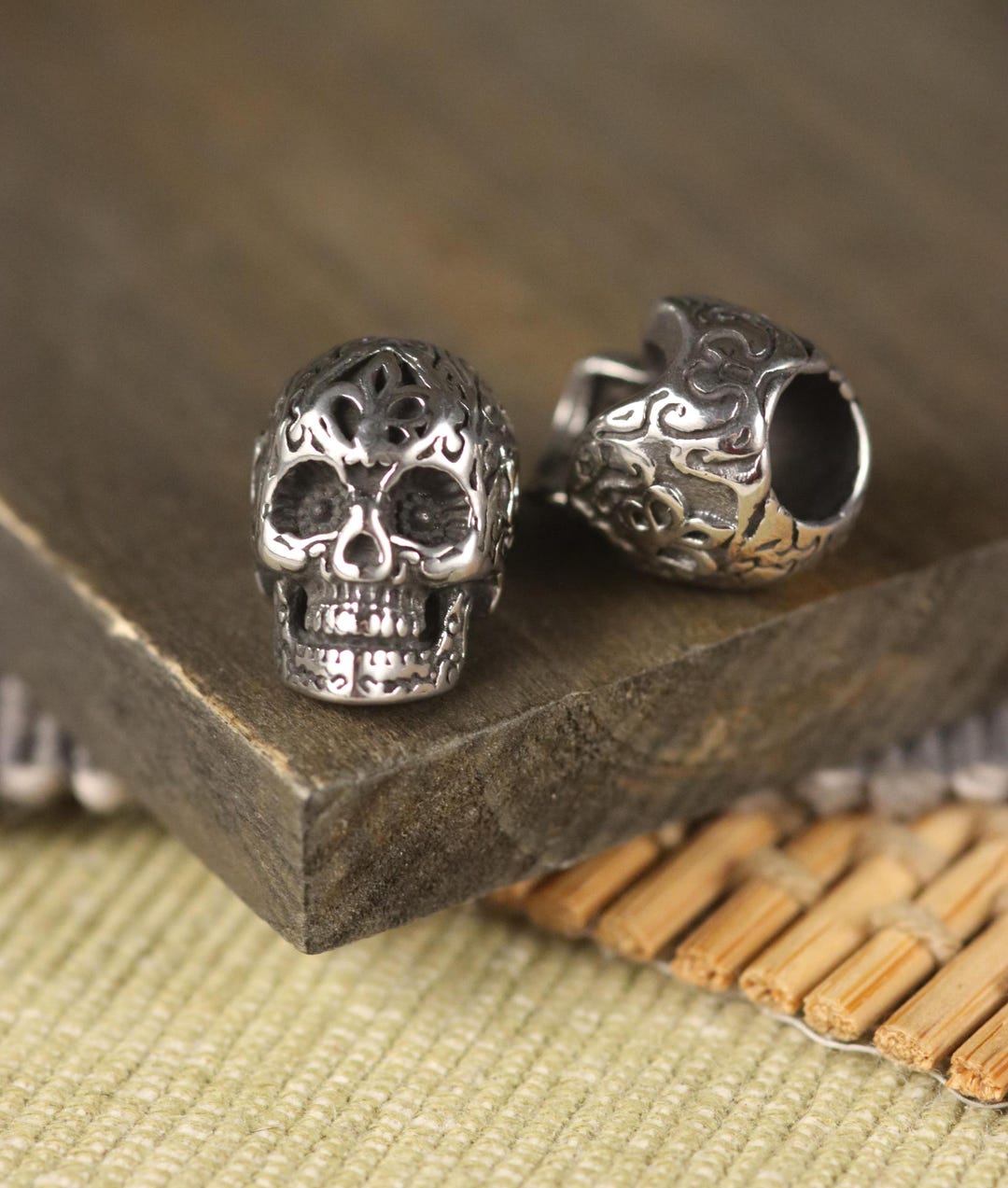 Stainless Steel Calavera Skull Metal Beads: 2 Pieces, 15mm, Hole 6mm ...