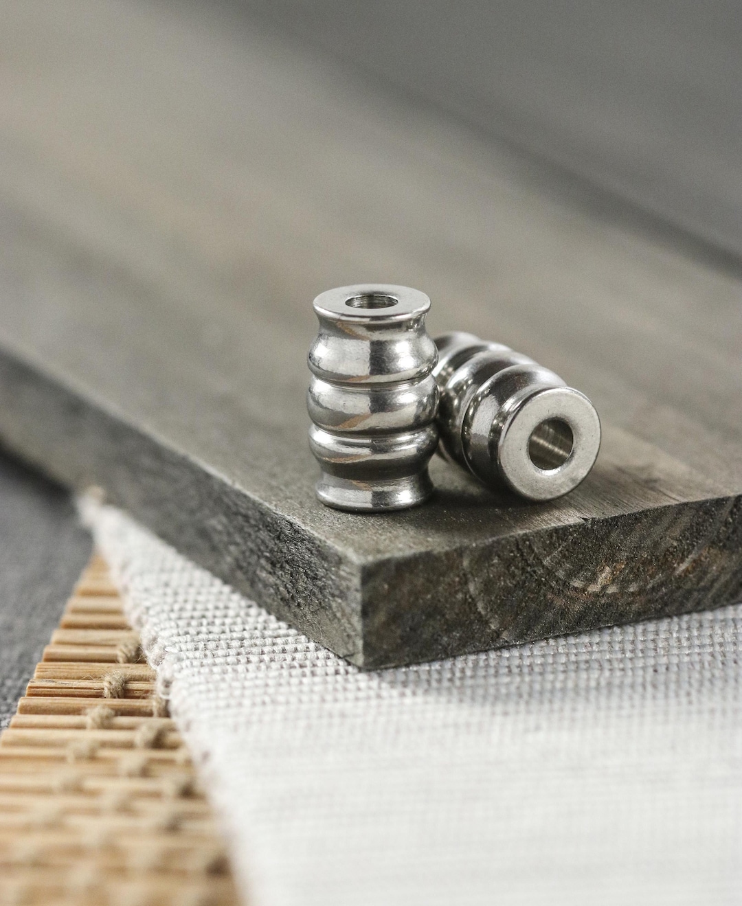 304 Stainless Steel Grooved Column Metal Spacer Beads 4 Pieces 9.8mm X ...