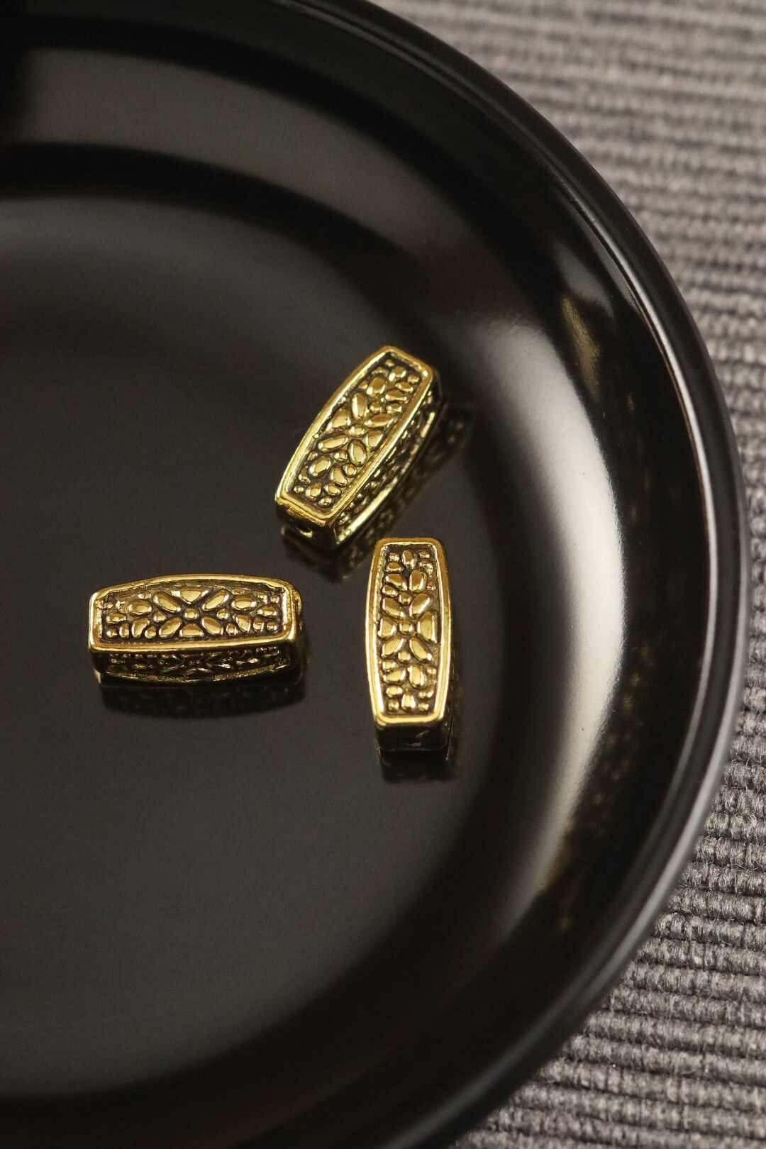 Rectangle Metal Alloy Spacer Beads 20 Pcs per Order Gold Tone Tone 12mm ...