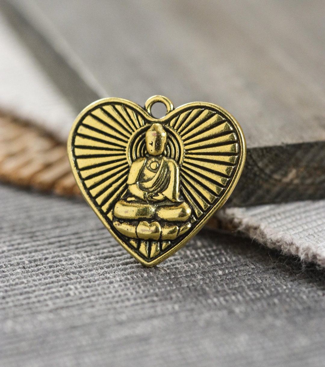 Buddha Heart Large Metal Gold Tone Alloy Pendant 1 Piece per Order 23mm ...