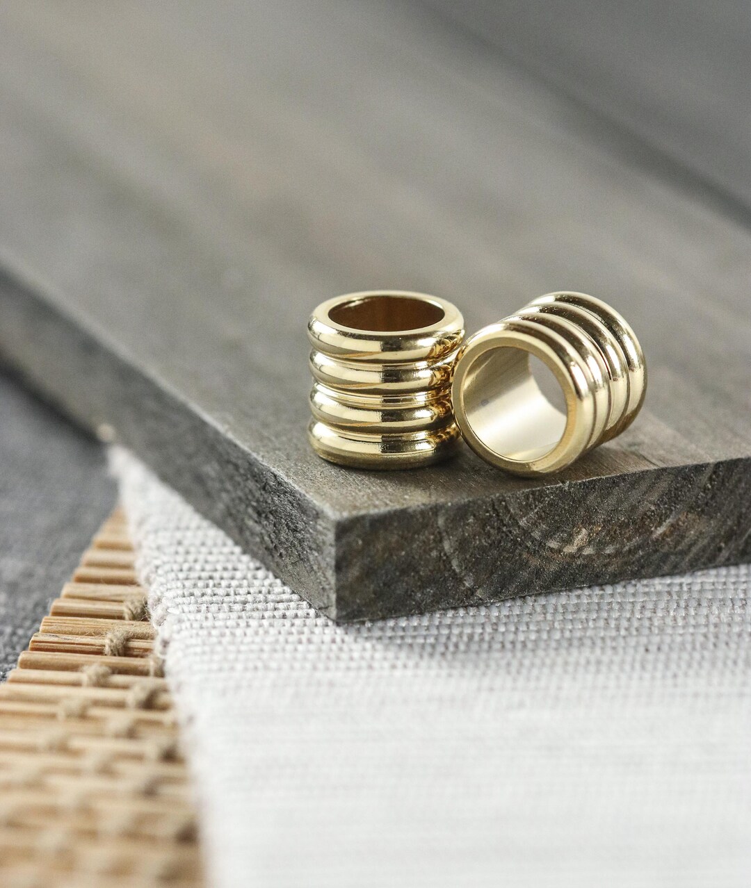 Gold-tone Grooved 304 Stainless Steel 12mm Spacer Beads: 2 Pieces D49 ...