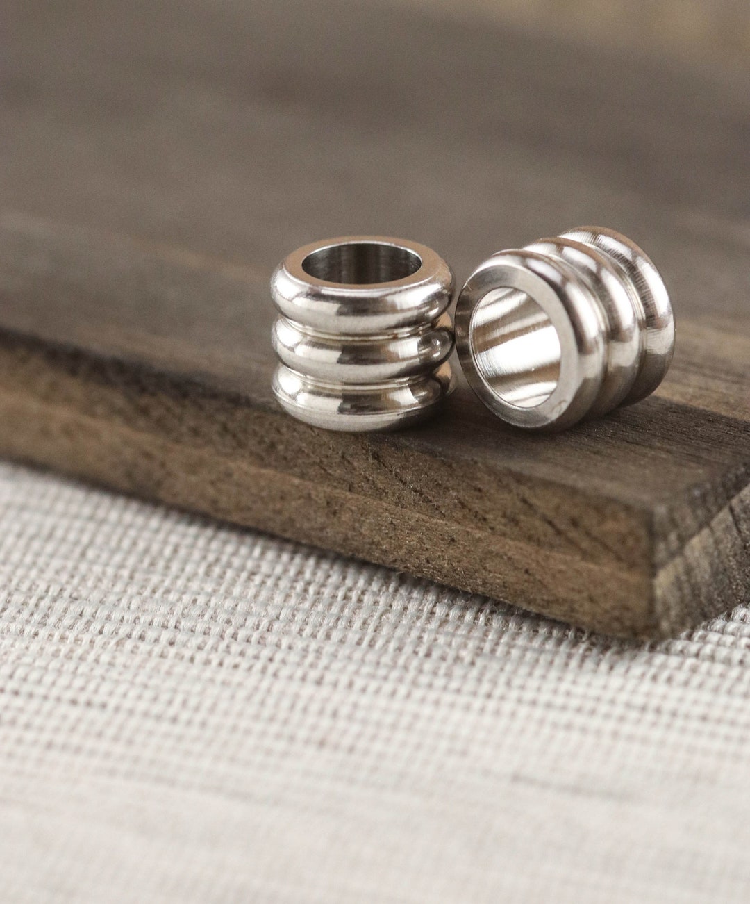 Grooved Stainless Steel Spacer Beads: 10mm X 8mm, 6mm Hole (5 Pieces ...