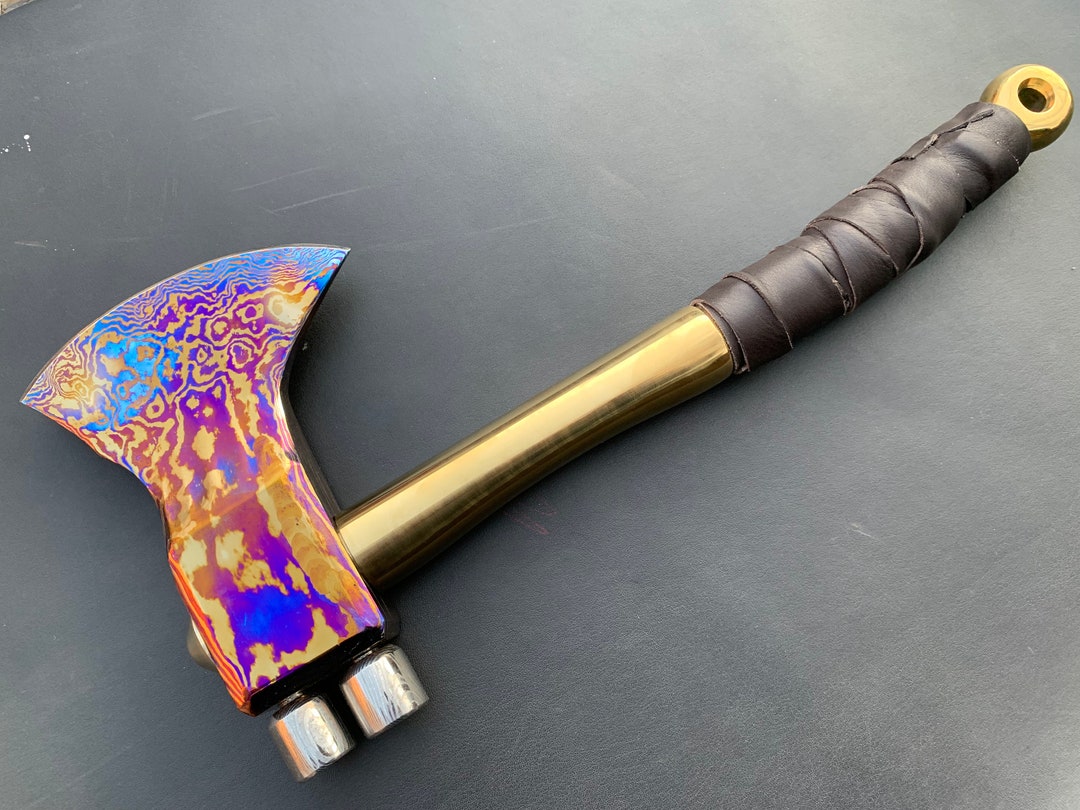 Viking Throwing Mokuti Axe Gold Plates, Titanium Solid Handle, 8mm Ley ...