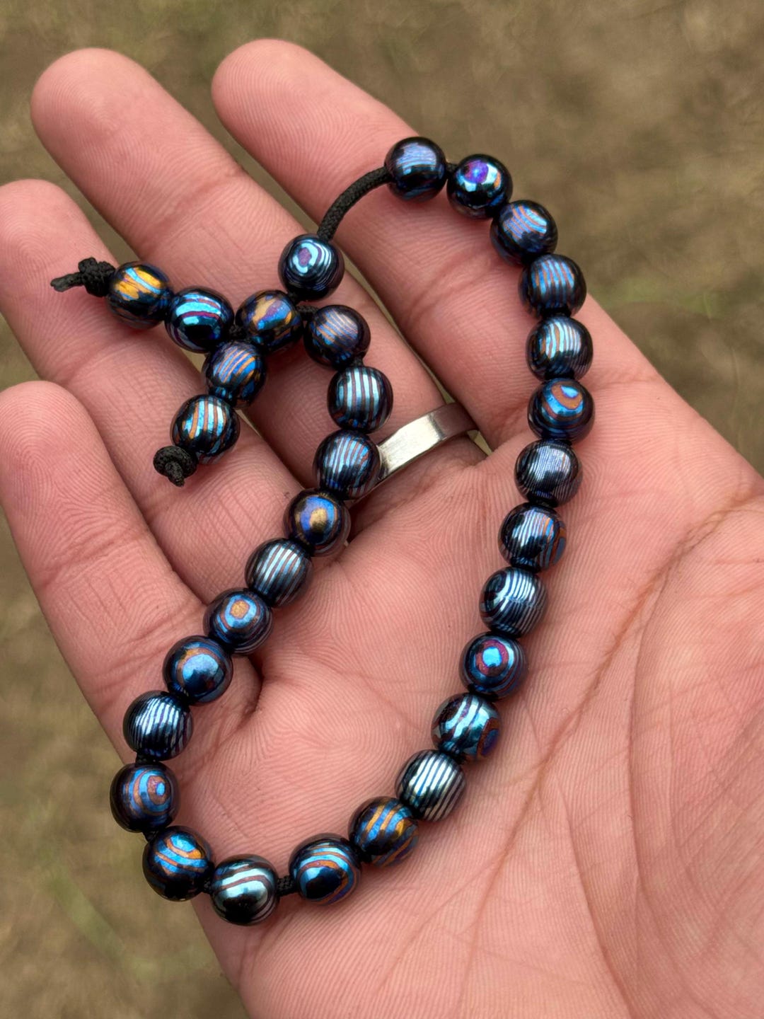 Handmade Timascus Mokuti Beaded Bracelet 8mm Beads Titanium Damascus ...