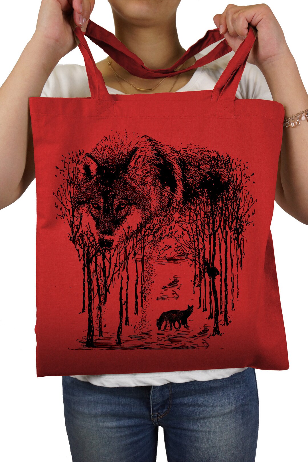 Wolf Forrest Jute Bag Gym Bag Fabric Bag Hipster Sports Bag Backpack ...