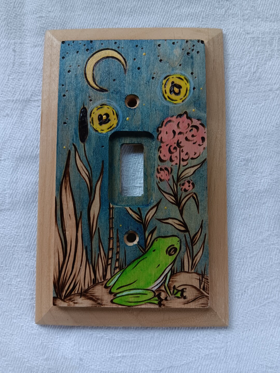 Botanical Woodburned Light Switch Cover: Fireflies & Frog Decor - Etsy