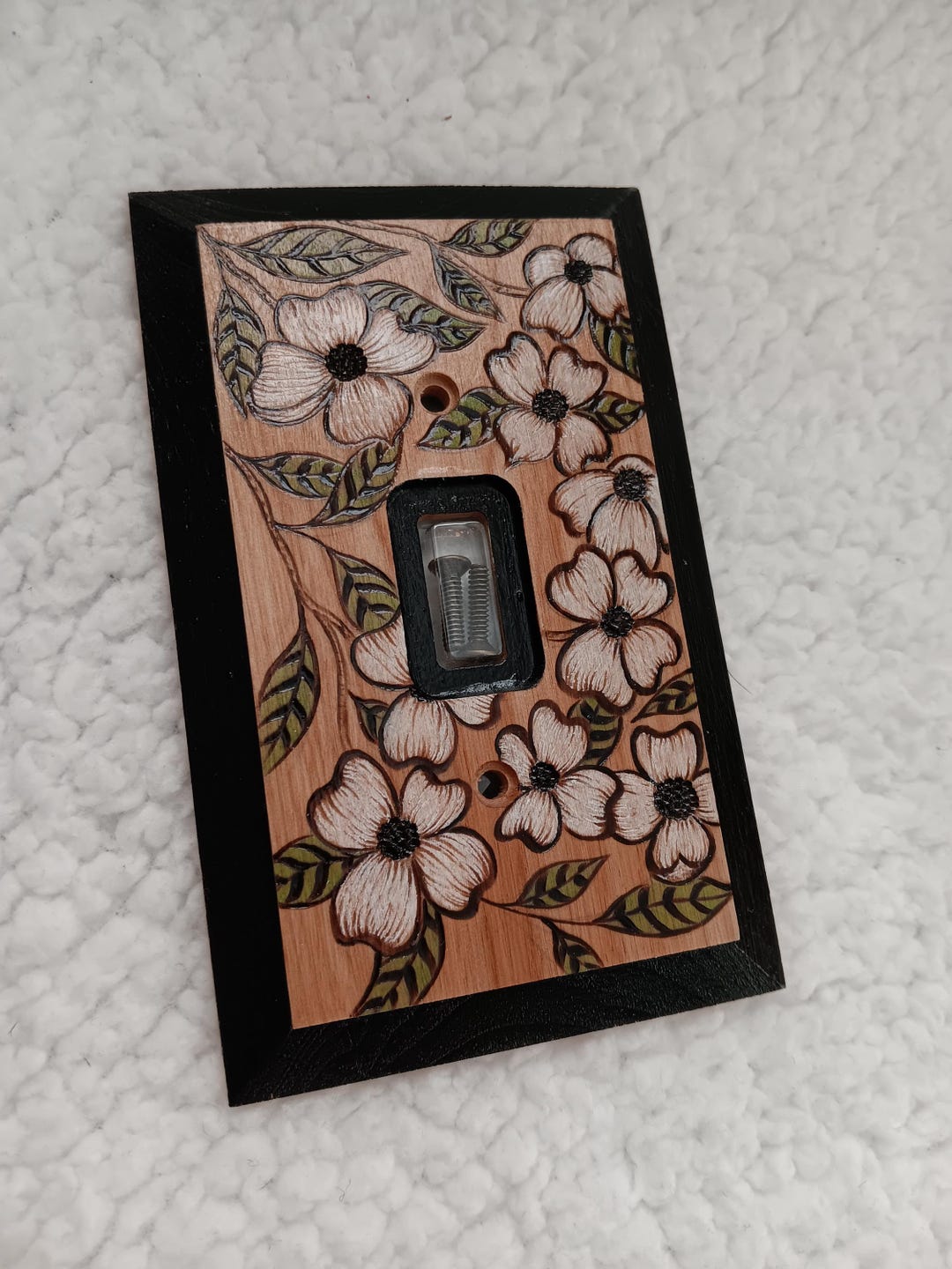 Floral Light Switch Cover Wood Burned and Painted by Hand Dogwood ...