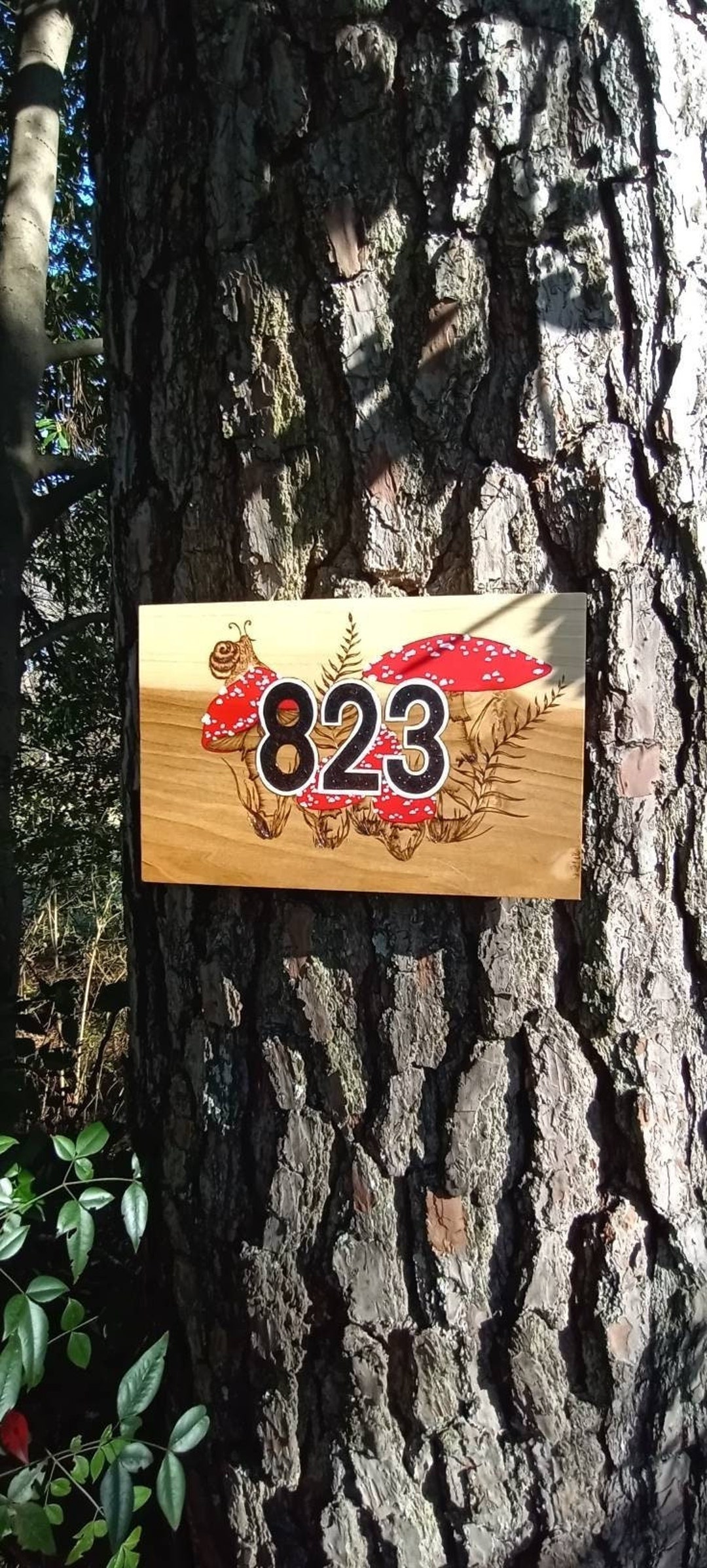Whimsical Wood House Number Sign House Number With Mushrooms Custom ...