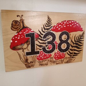 Whimsical Wood House Number Sign House Number With Mushrooms Custom ...