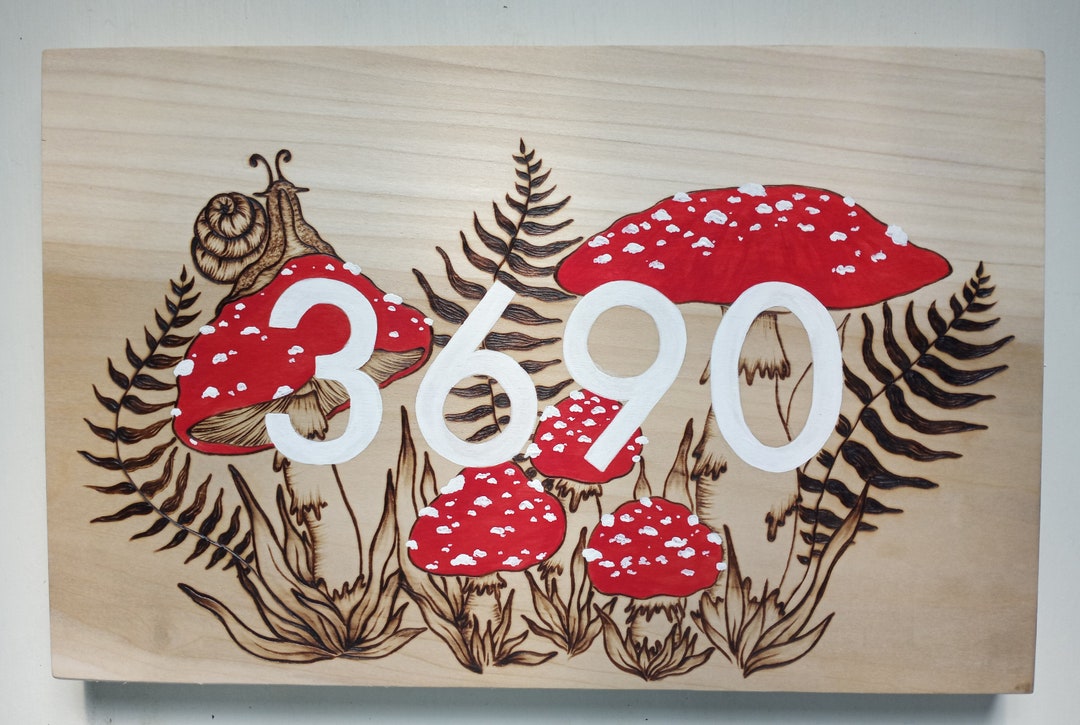 Whimsical House Number Sign Mushrooms Custom Woodland Theme Address ...