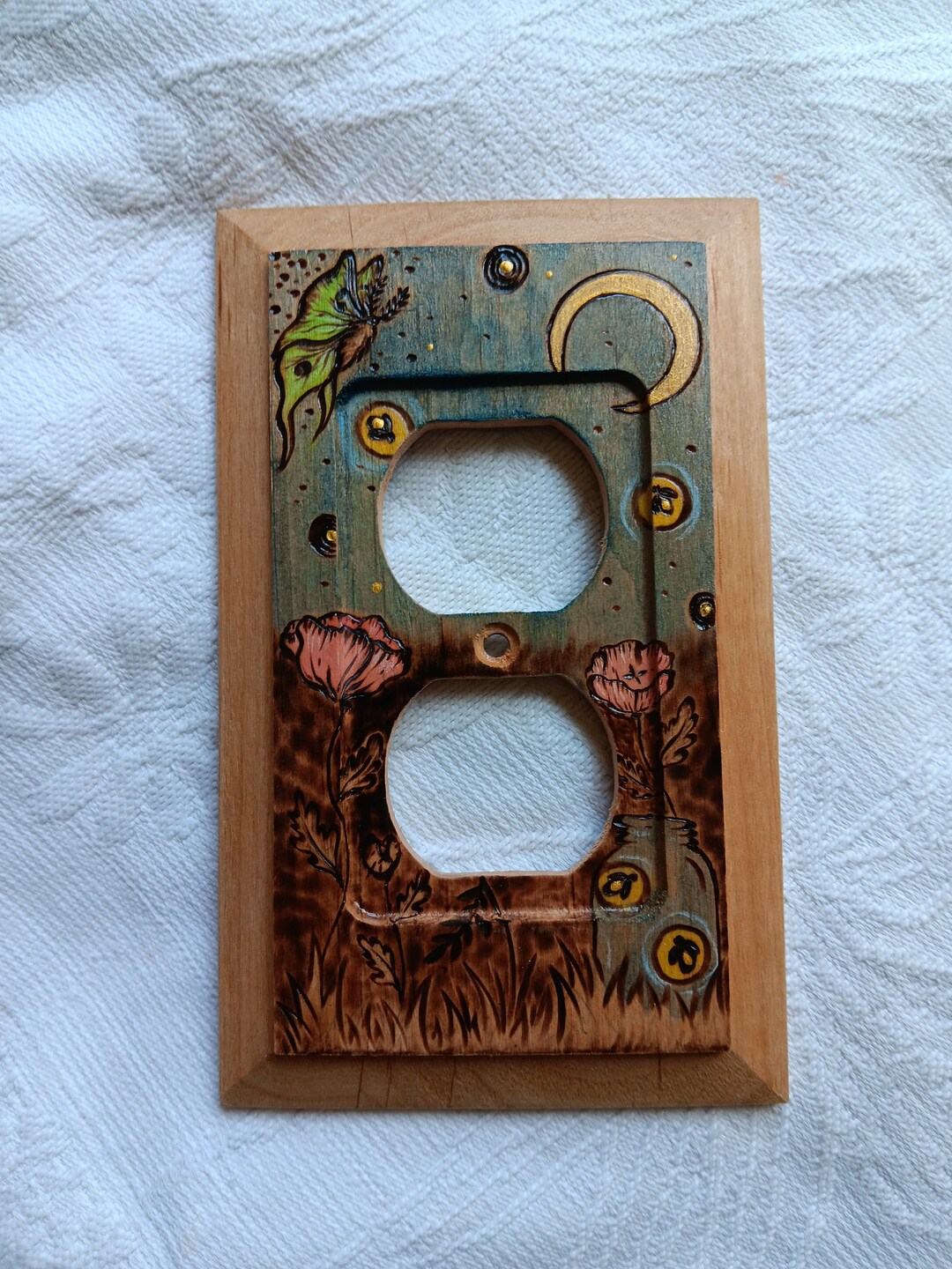 Botanical Outlet Cover Unique Wood Floral Light Switch Fireflies Lights ...