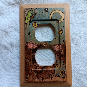 Botanical Woodburned Light Switch Cover: Fireflies & Luna Moth - Etsy