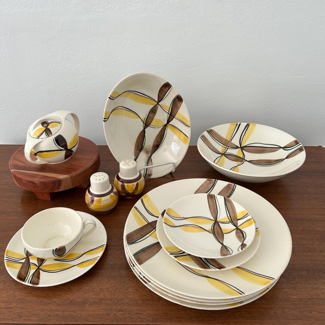 Vintage Handpainted Modernist Dishware Set | Blue Ridge - Etsy